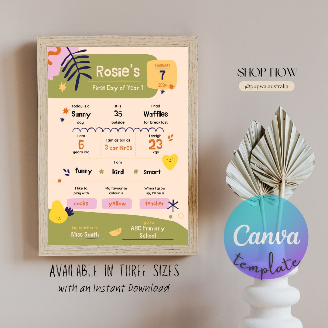 Editable First Day of Kindy/school Sign, Playful Nature, Canva ...