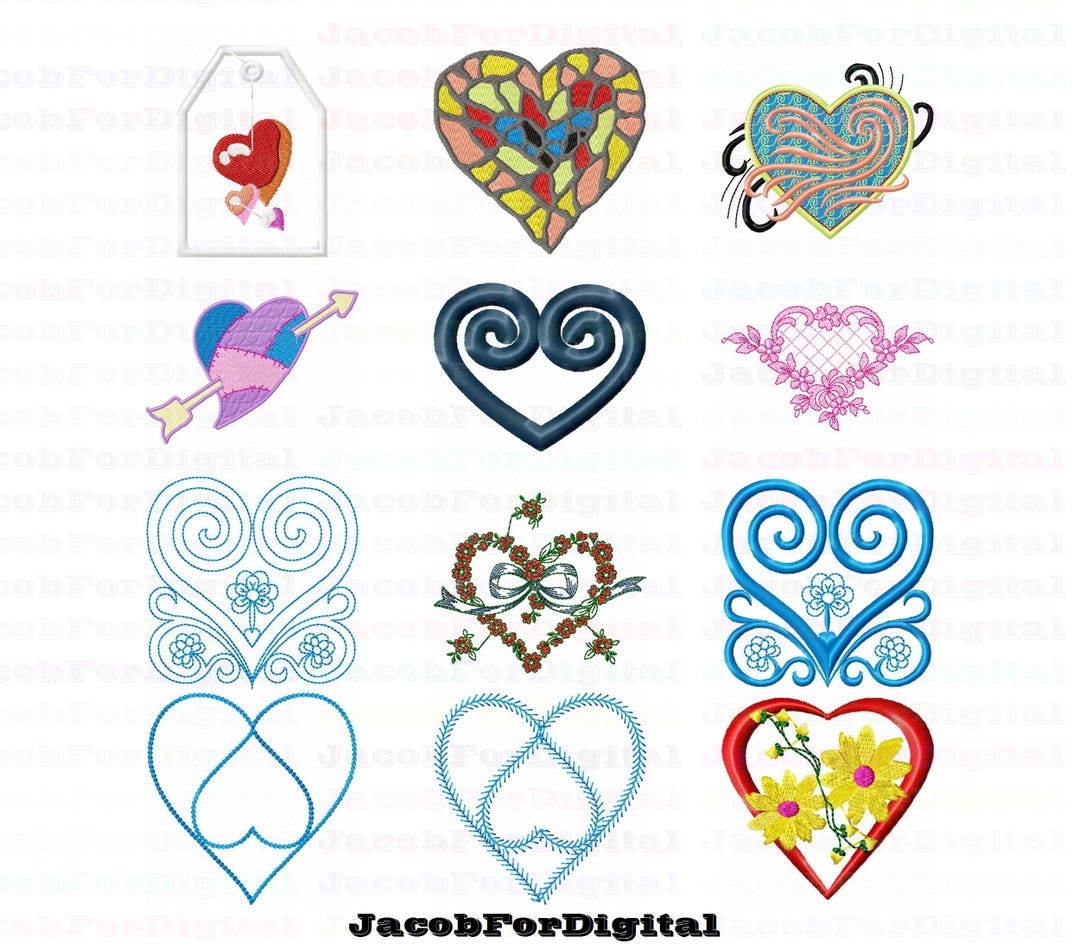 Hearts Embroidery Design Bundle 6 - Instant Download - Etsy