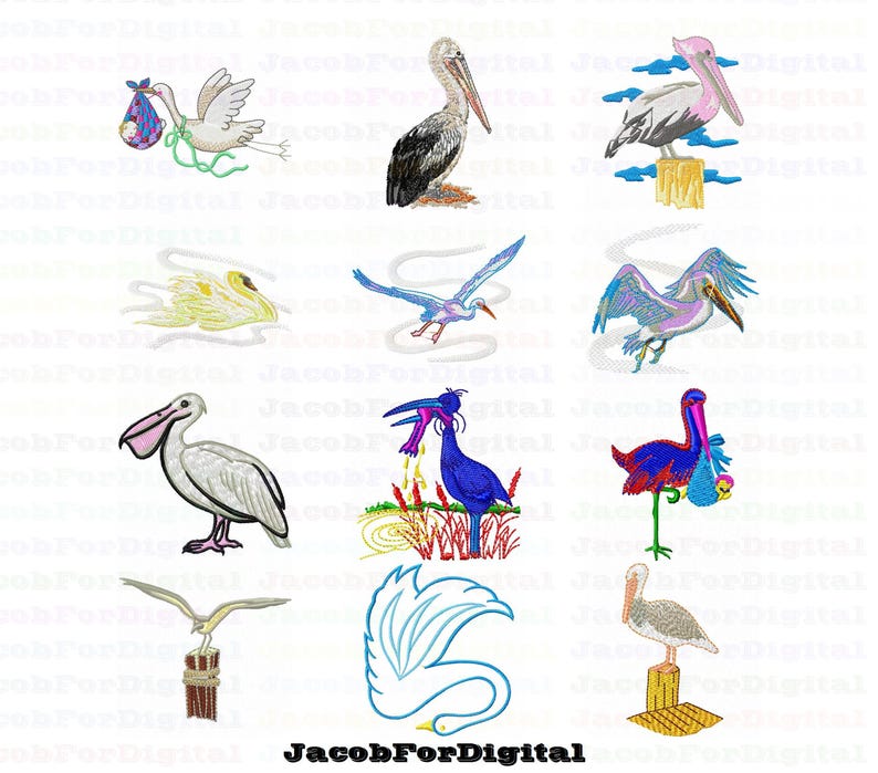 Pelican Swan Embroidery Design Bundle 1 - Instant Download - Etsy