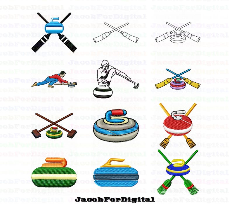 Curling Rocks Embroidery Design Bundle 1 - Instant Download - Etsy