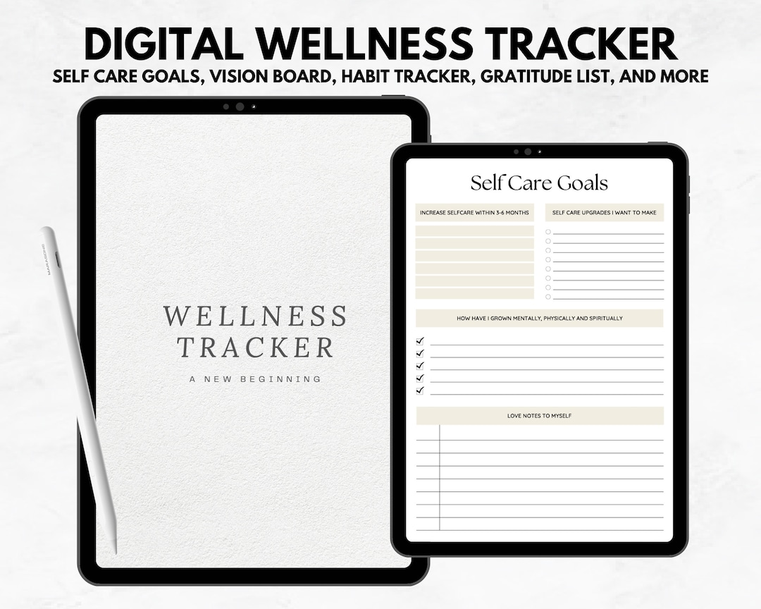 Digital Wellness Tracker, Self Care Goals, Vision Board, Habit Tracker ...