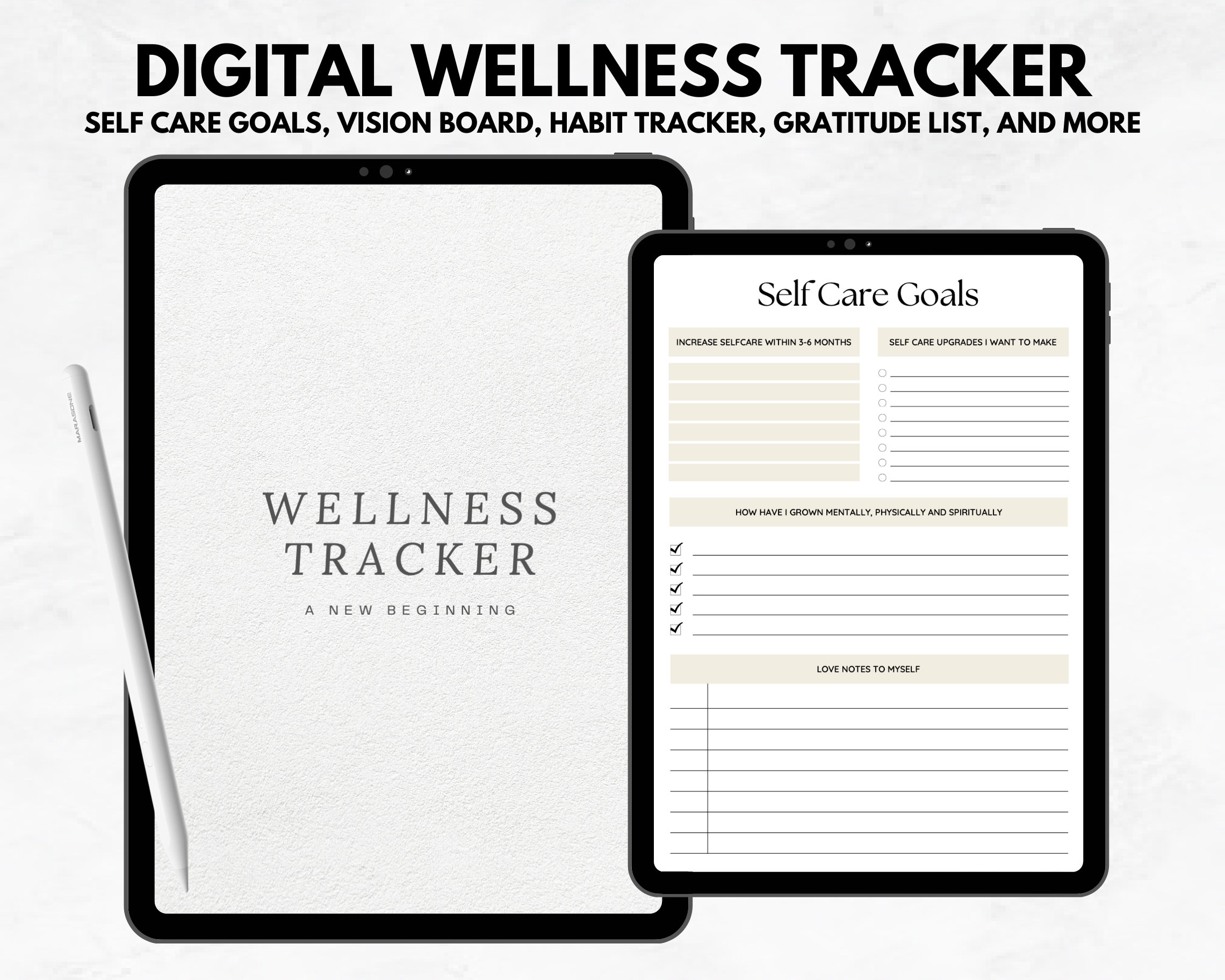 Digital Wellness Tracker, Self Care Goals, Vision Board, Habit Tracker ...