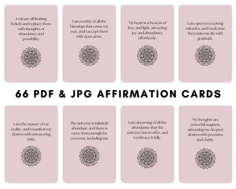 66 Manifestation Affirmation Cards, Digital Printable Cards, Canva ...