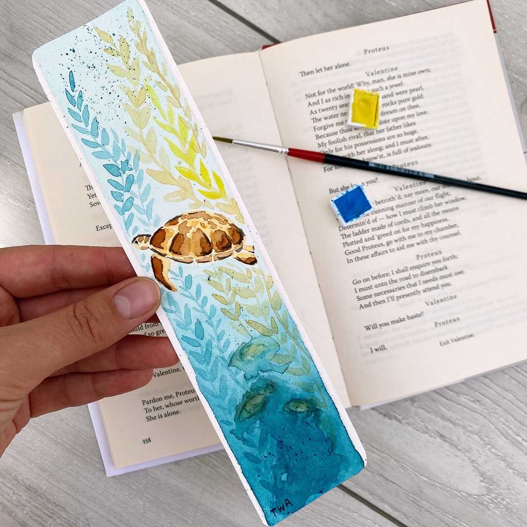 Hand Painted Watercolor Bookmark Turtle, Under the Sea, Marine Theme ...