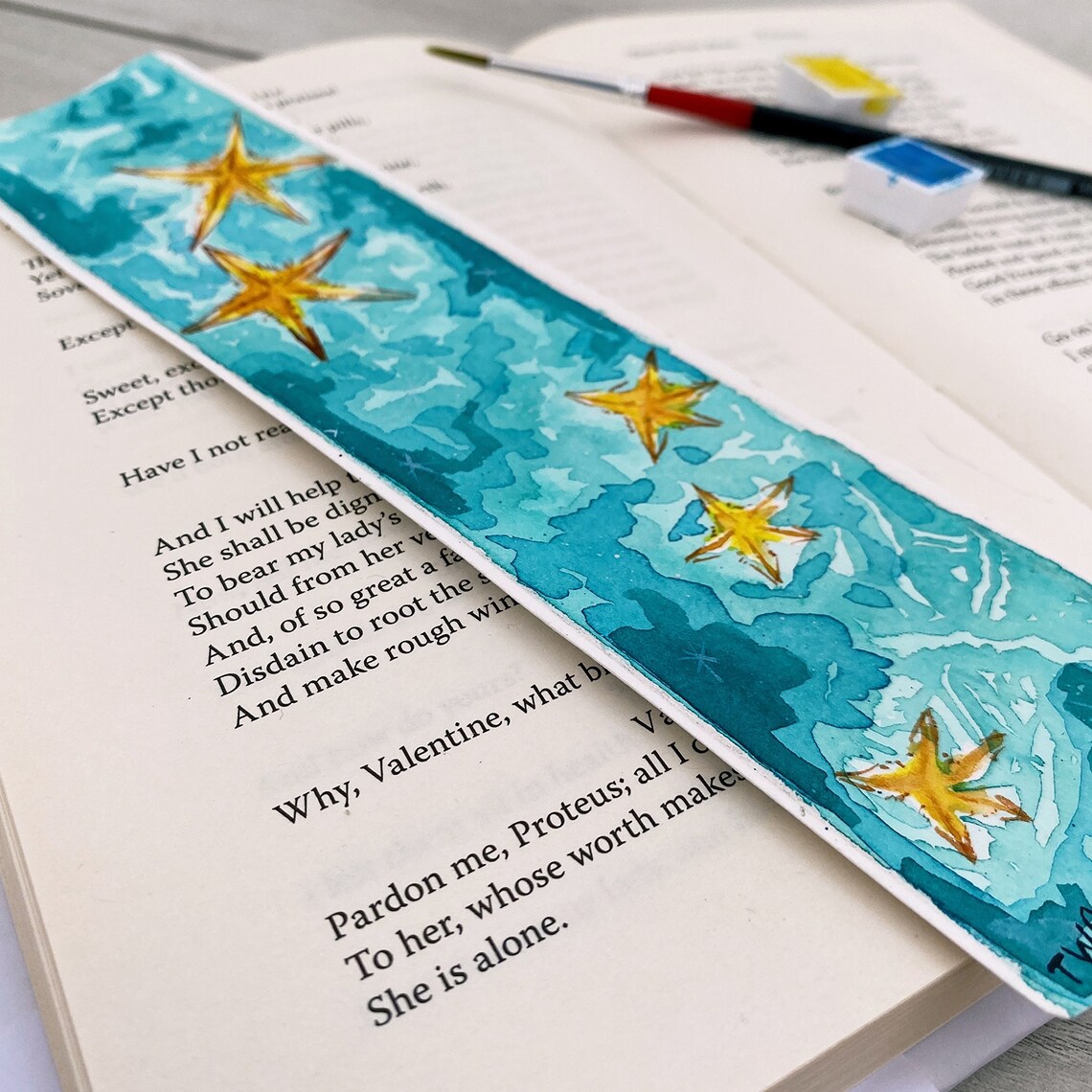 Sea Stars Watercolor Bookmark, Sea Creatures Hand Drawn Bookmarks ...