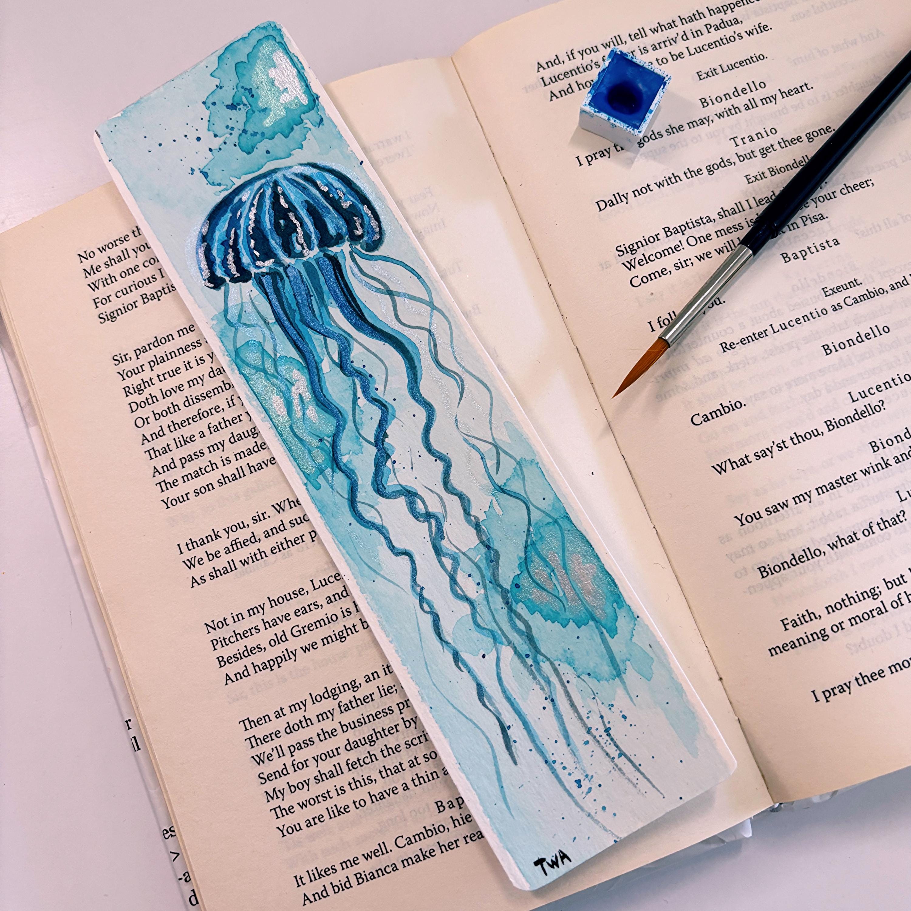 Hand Painted Watercolor Bookmark Jellyfish, Ocean Creatures, Marine ...