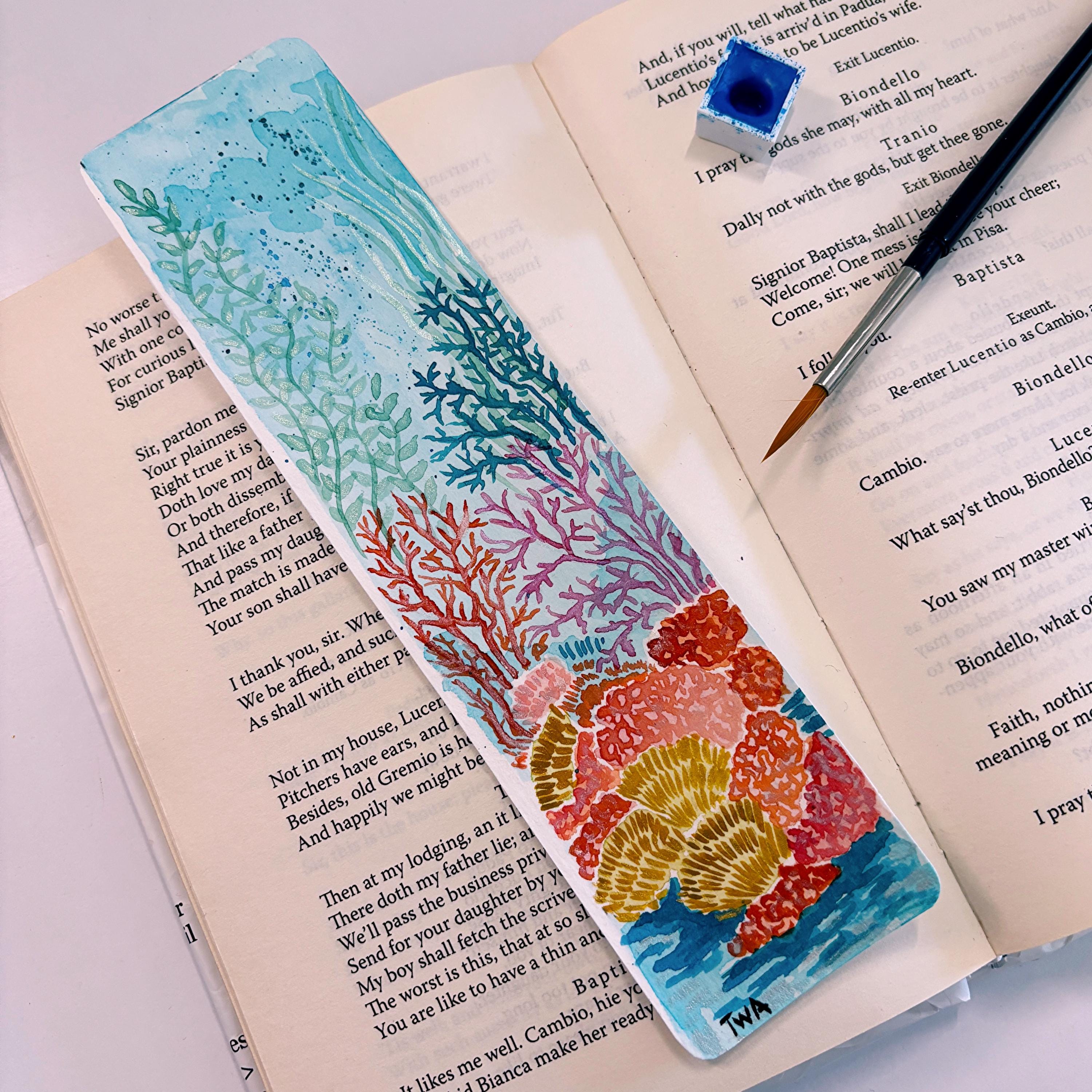 Hand Painted Watercolor Bookmark Coral Reef, Ocean Creatures, Marine ...