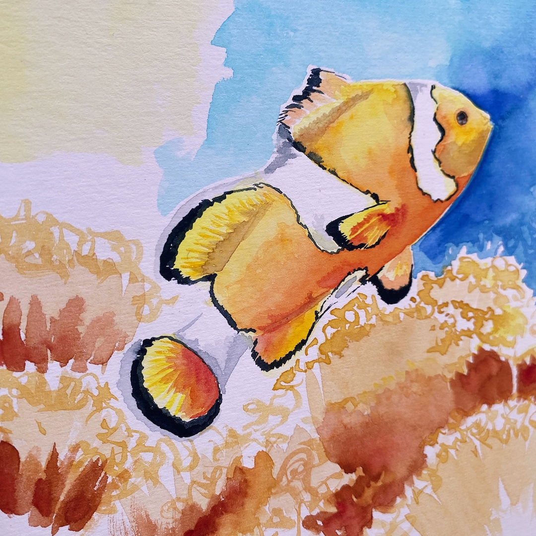 Watercolor Clown Fish Painting, Underwater Painting, Under the Sea ...