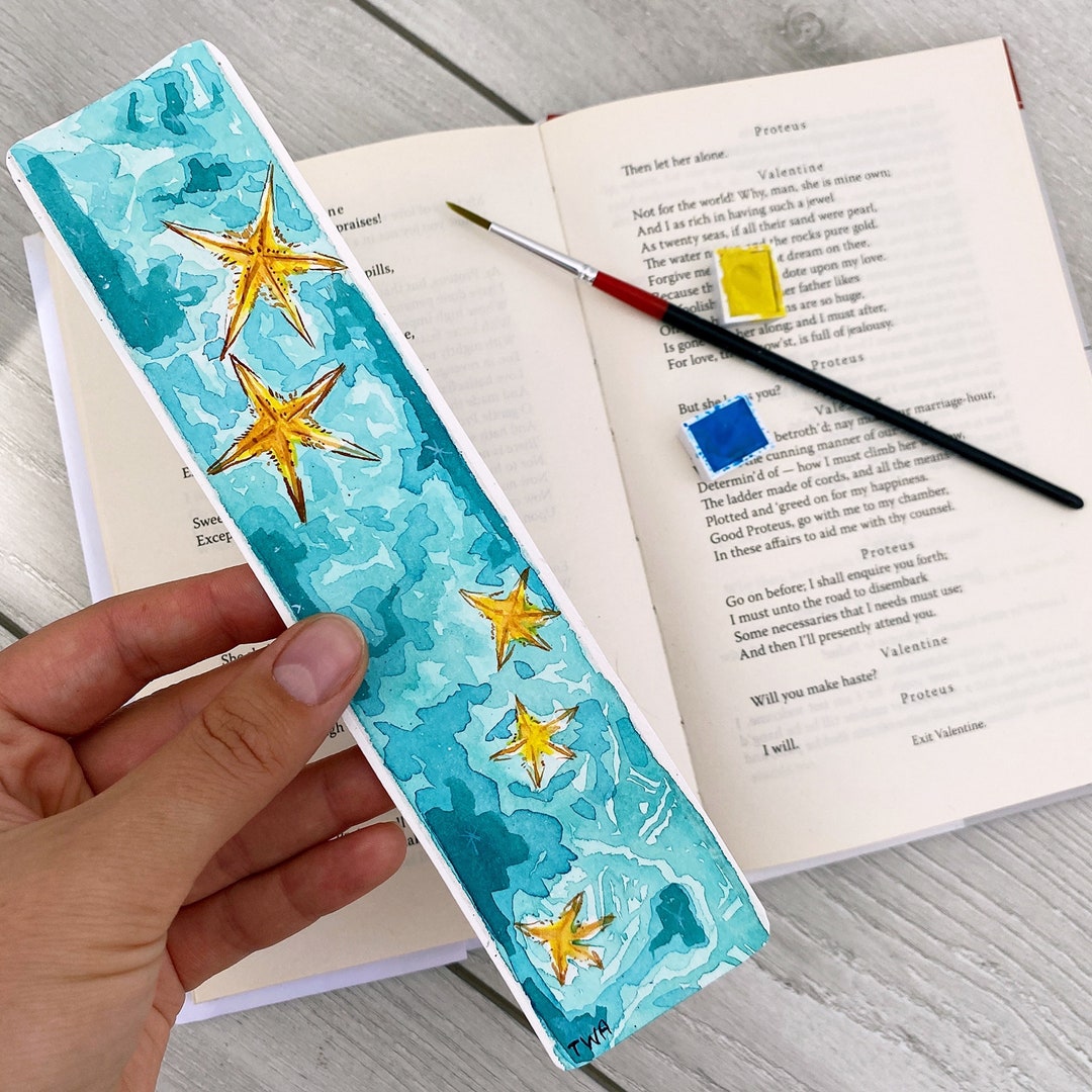 Sea Stars Watercolor Bookmark, Sea Creatures Hand Drawn Bookmarks ...