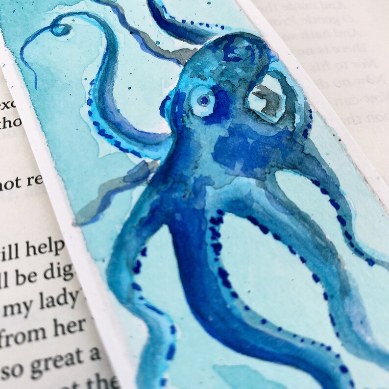 Watercolor Octopus Bookmark: Hand-painted Art, Book Lover Gift - Etsy