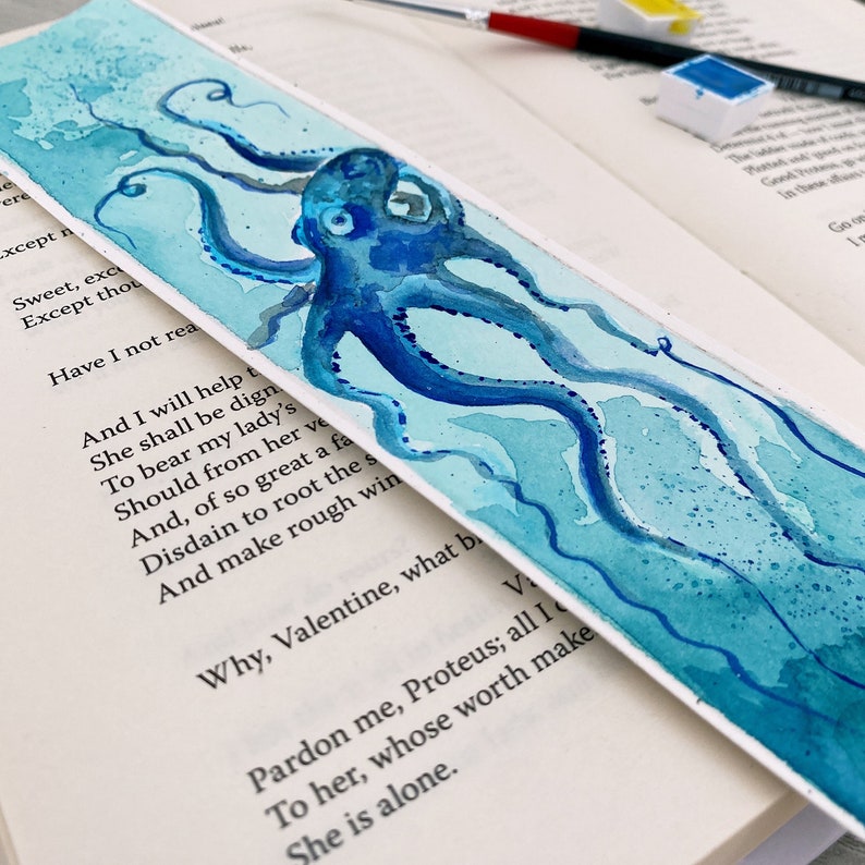 Watercolor Octopus Bookmark: Hand-painted Art, Book Lover Gift - Etsy