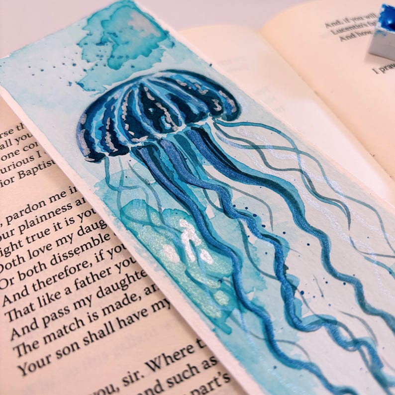 Hand Painted Watercolor Bookmark Jellyfish, Ocean Creatures, Marine ...