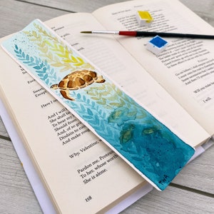 Hand Painted Watercolor Bookmark Turtle, Under the Sea, Marine Theme ...