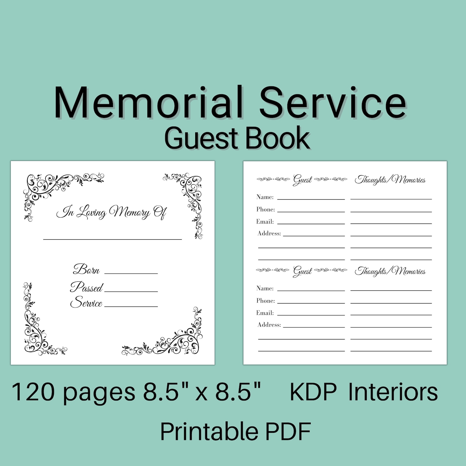 Funeral Memorial Template 8.5 X 8.5 Inches 120 Page Printable PDF File ...