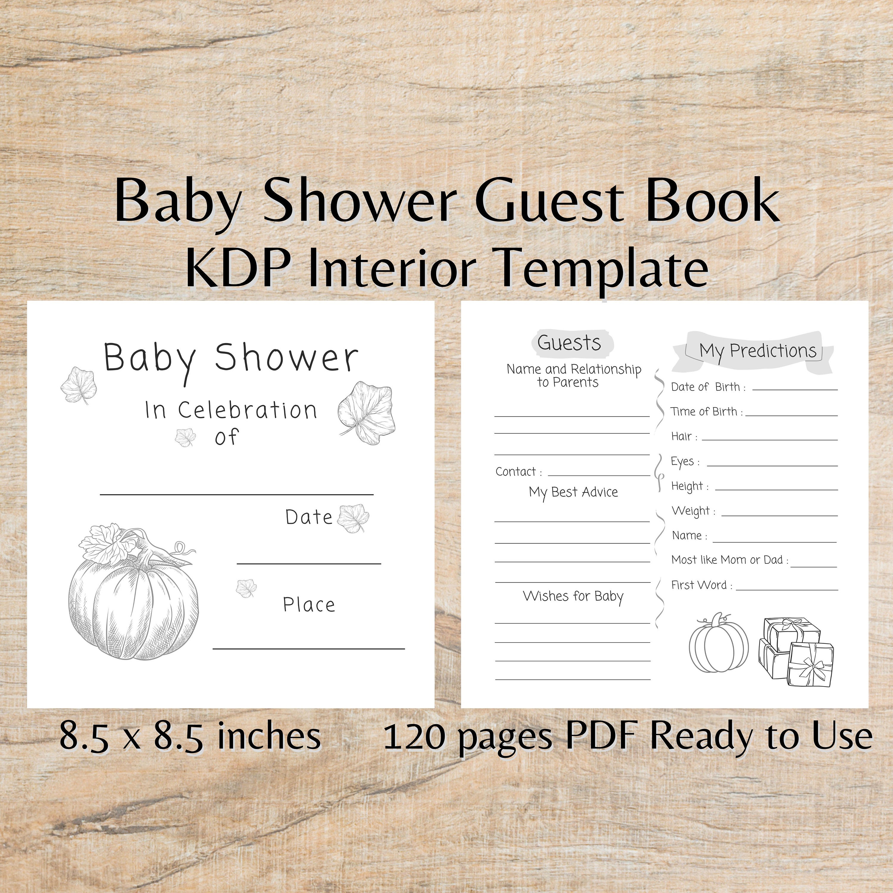 Baby Shower Guest Book Template Prediction Gift Log 8.5" X 8.5" 120 ...