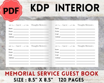 Funeral Memorial Template 8.5 X 11 Inches 120 Page Printable PDF File ...