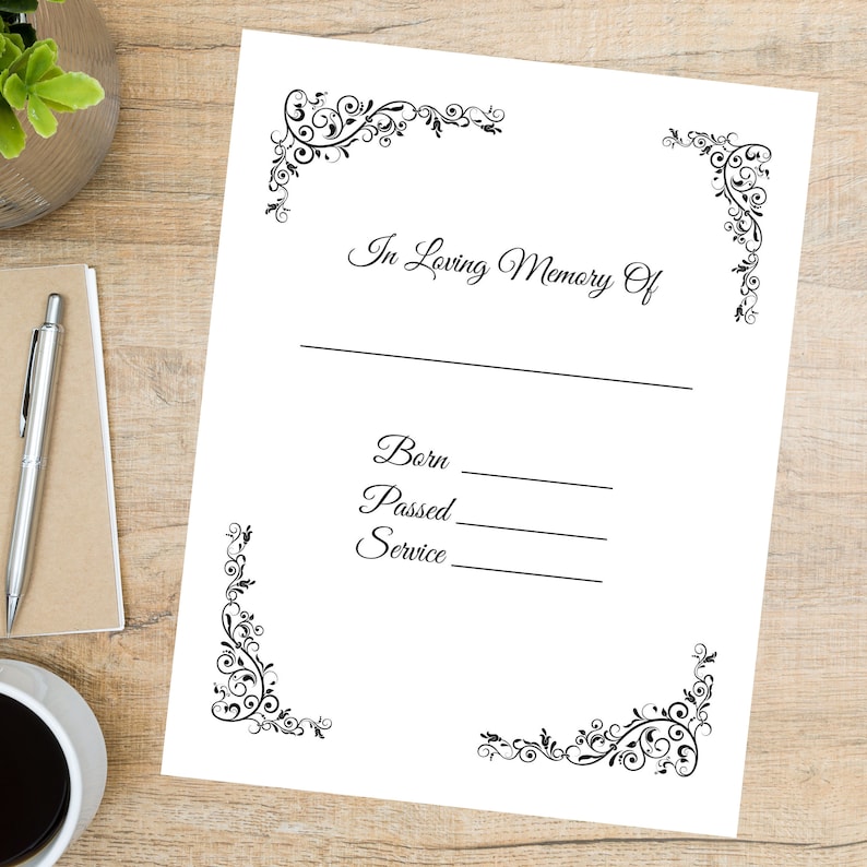 Funeral Memorial Template 8.5 X 11 Inches 120 Page Printable PDF File ...