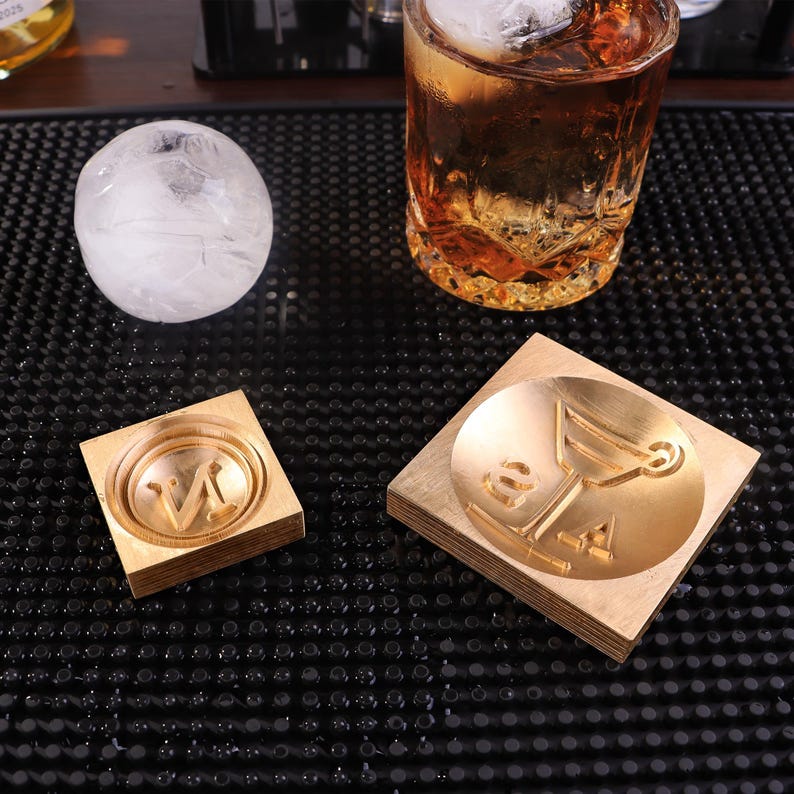 Custom Ice Ball Stamp Personalized Brass Sphere Monogram Ice Cube Stamp ...