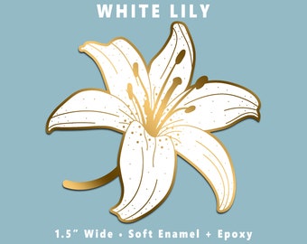 White Lily Floral Hard Enamel Pin - Etsy
