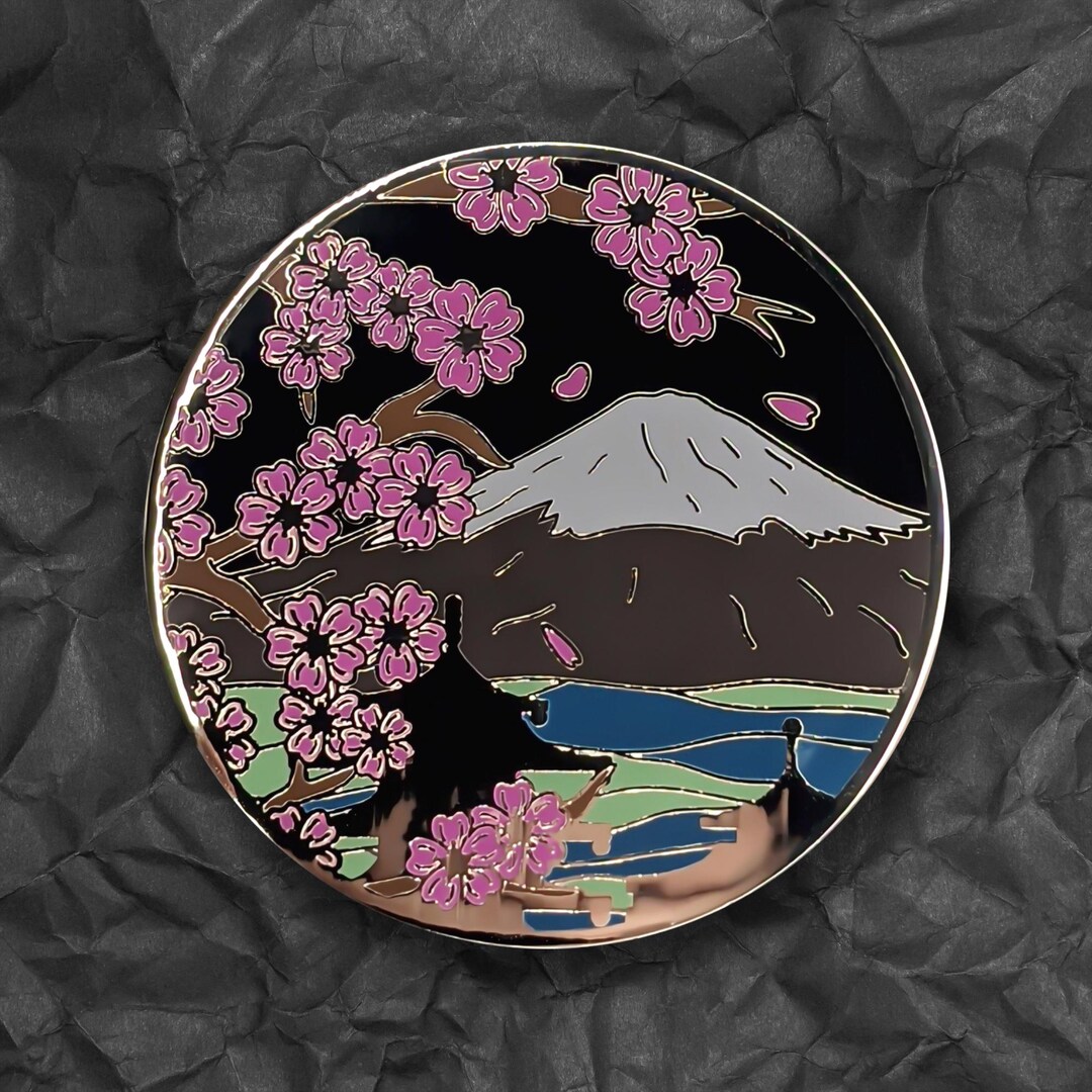 Mt. Fuji Enamel Pin (night) - Collectible Lapel Pin, Japanese Landscape ...