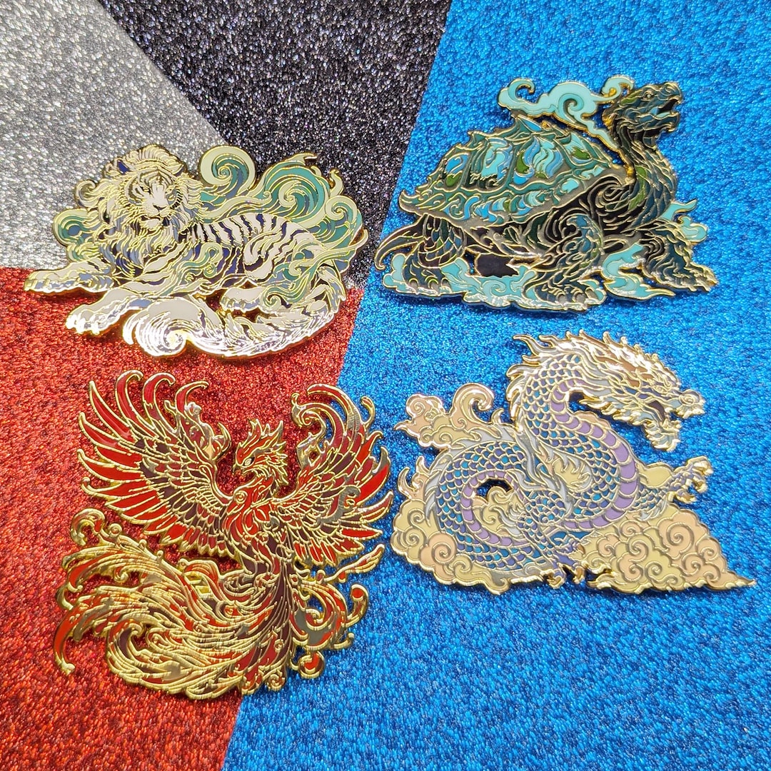 Sacred Beasts Pin Set - Byakko, Suzaku, Genbu, Seiryu Collectible ...