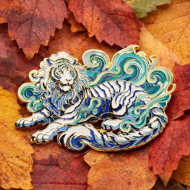 White Tiger Pin - Byakko Hard Enamel Pin, Japanese Mythology ...