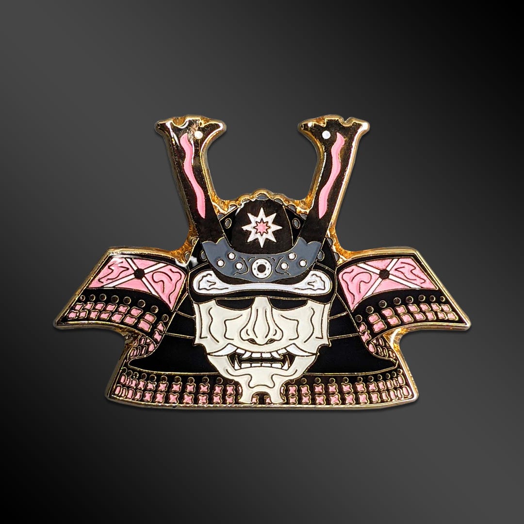 Orchid Kabuto Enamel Pin Samurai Helmet Lapel Badge Oni Demon Mask ...