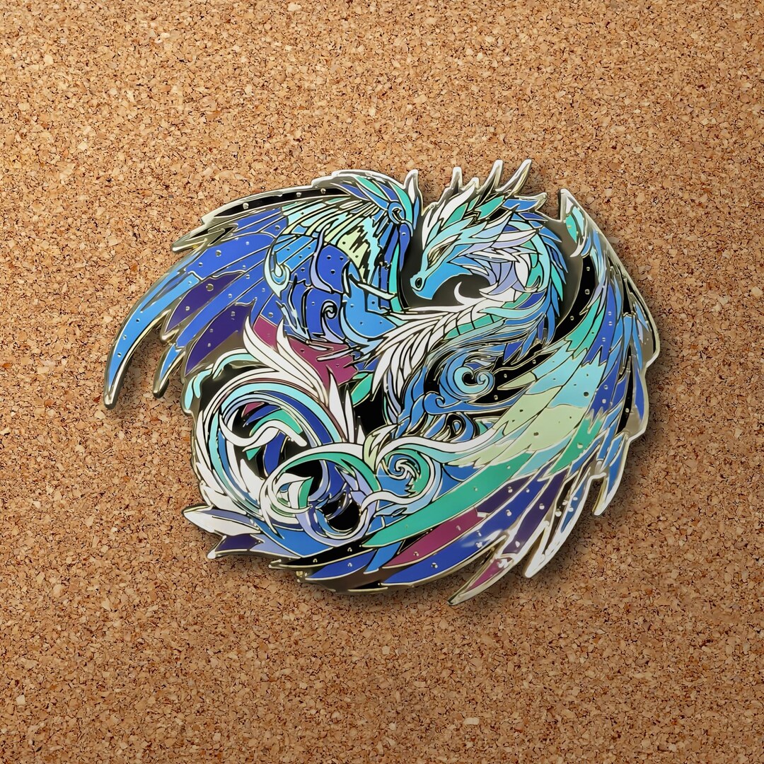 Veloris, the Aurora Dragon Enamel Pin | 3.25" Gold-plated Hard Enamel ...