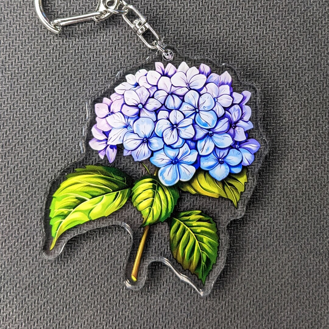 Blue Hydrangea Acrylic Keychain | Clear Charm, Floral, Flower Blossom ...