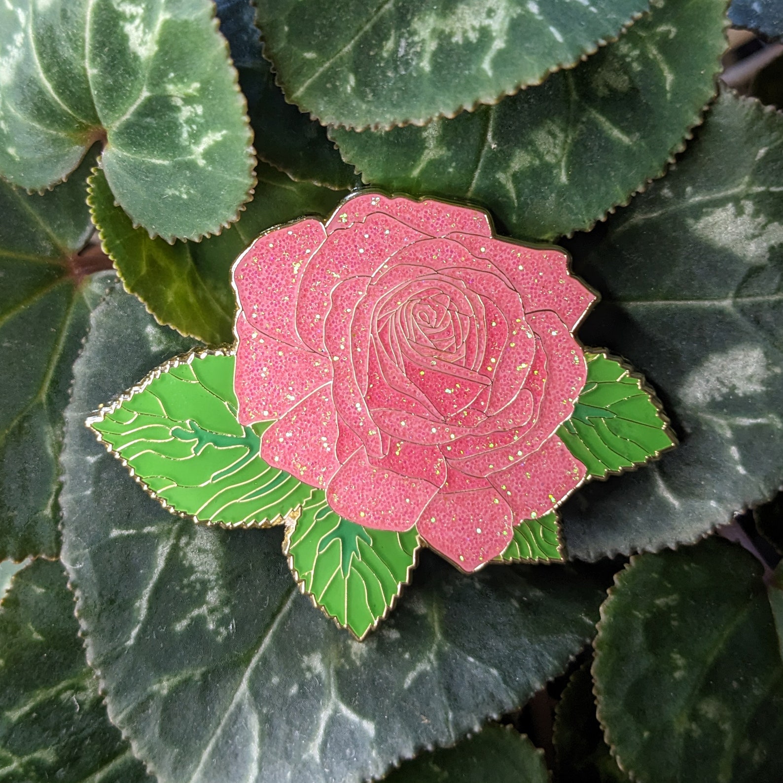 Pink Rose Enamel Pin | Glitter Floral Lapel Pin | Gold Rose Brooch ...