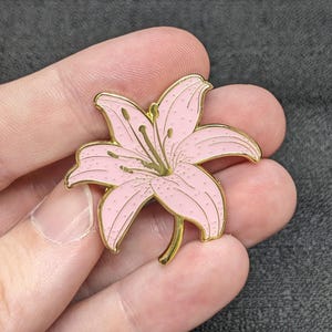 Pink Lily Enamel Pin - Cute Floral Lapel Brooch | Gold Metal ...