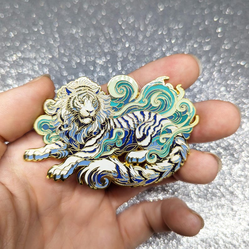 White Tiger Pin - Byakko Hard Enamel Pin, Japanese Mythology ...