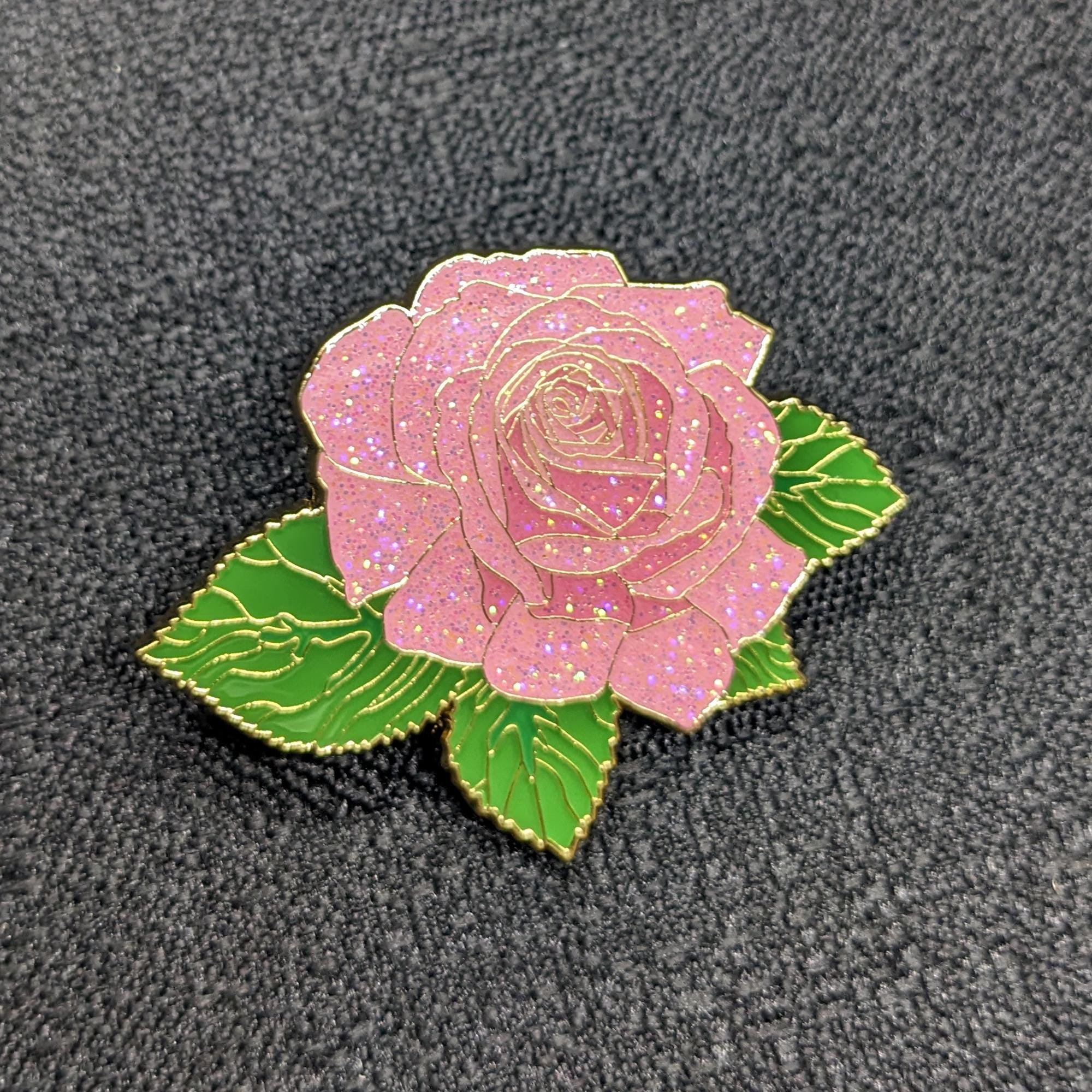 Pink Rose Enamel Pin | Glitter Floral Lapel Pin | Gold Rose Brooch ...