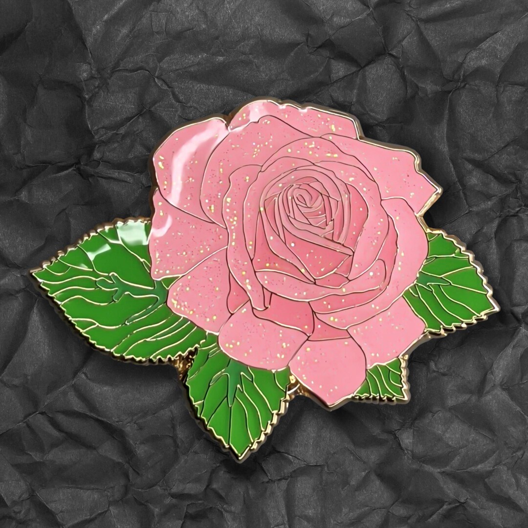 Pink Rose Enamel Pin | Glitter Floral Lapel Pin | Gold Rose Brooch ...