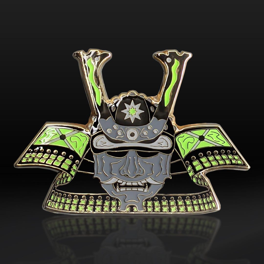 Venomous Kabuto Enamel Pin | Samurai Helmet Lapel Badge | Oni Demon ...