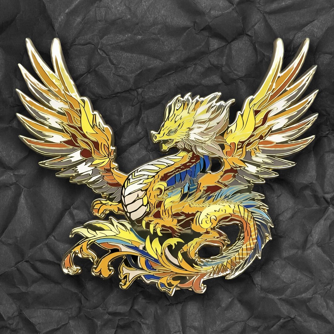 Aurelios, the Sun Dragon Enamel Pin | 3.25" Gold-plated Hard Enamel Pin ...