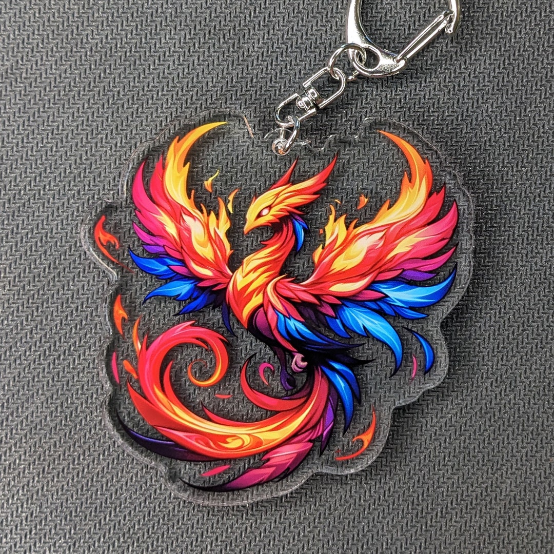 Burning Phoenix Acrylic Keychain | Clear Charm, Fantasy Fire Bird, Key ...