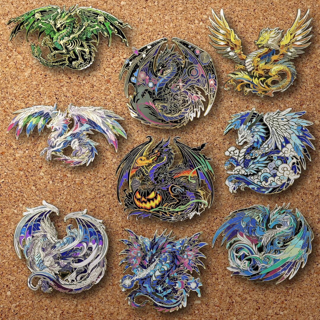 Dragon Aspects Vol.1 Enamel Pins | Gold-plated Dragon Pins | Sun, Moon ...