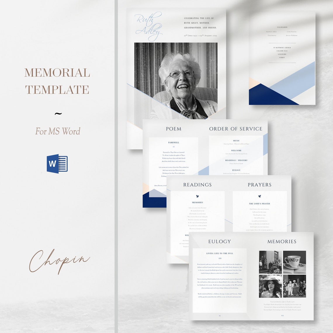 Funeral Program Template Printable Funeral Program Funeral Handout ...