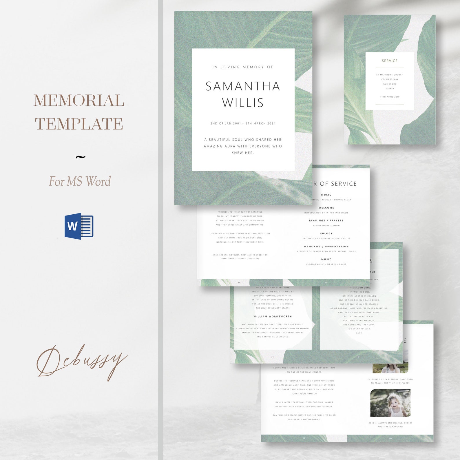 Order of Service Funeral Template for Word | Editable Funeral Program ...