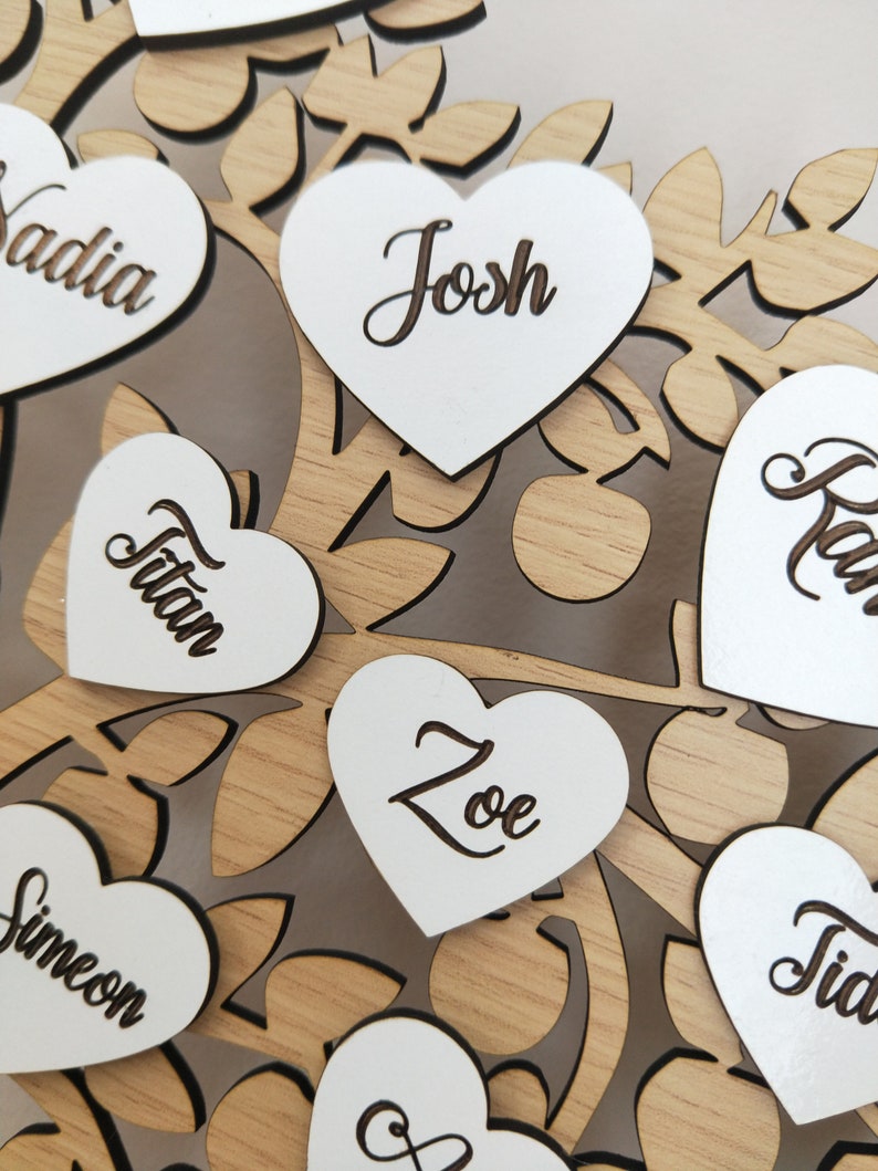 Wooden Family Tree - Laser Cut With Wooden Hearts - Etsy