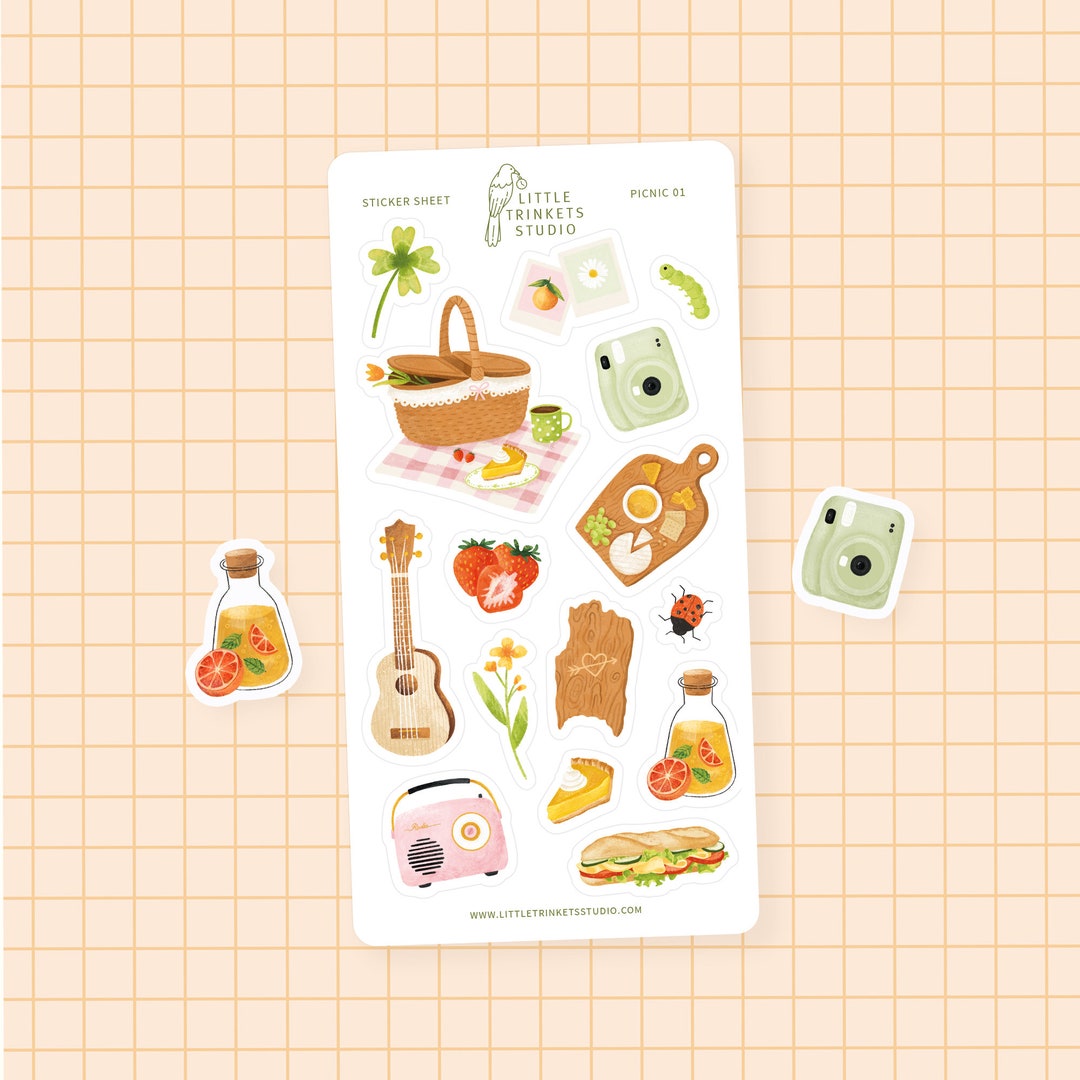 Picnic Sticker Sheet, Summer Stickers, Cottage Core Stickers, Spring ...
