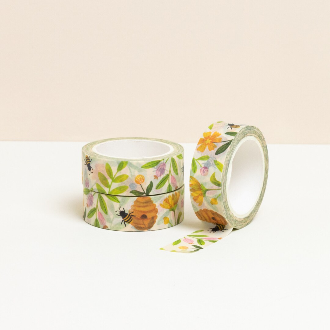 Bright Floral Bee Washi Tape, Masking Tape, Bumble Bee Washi Tape, 15mm ...