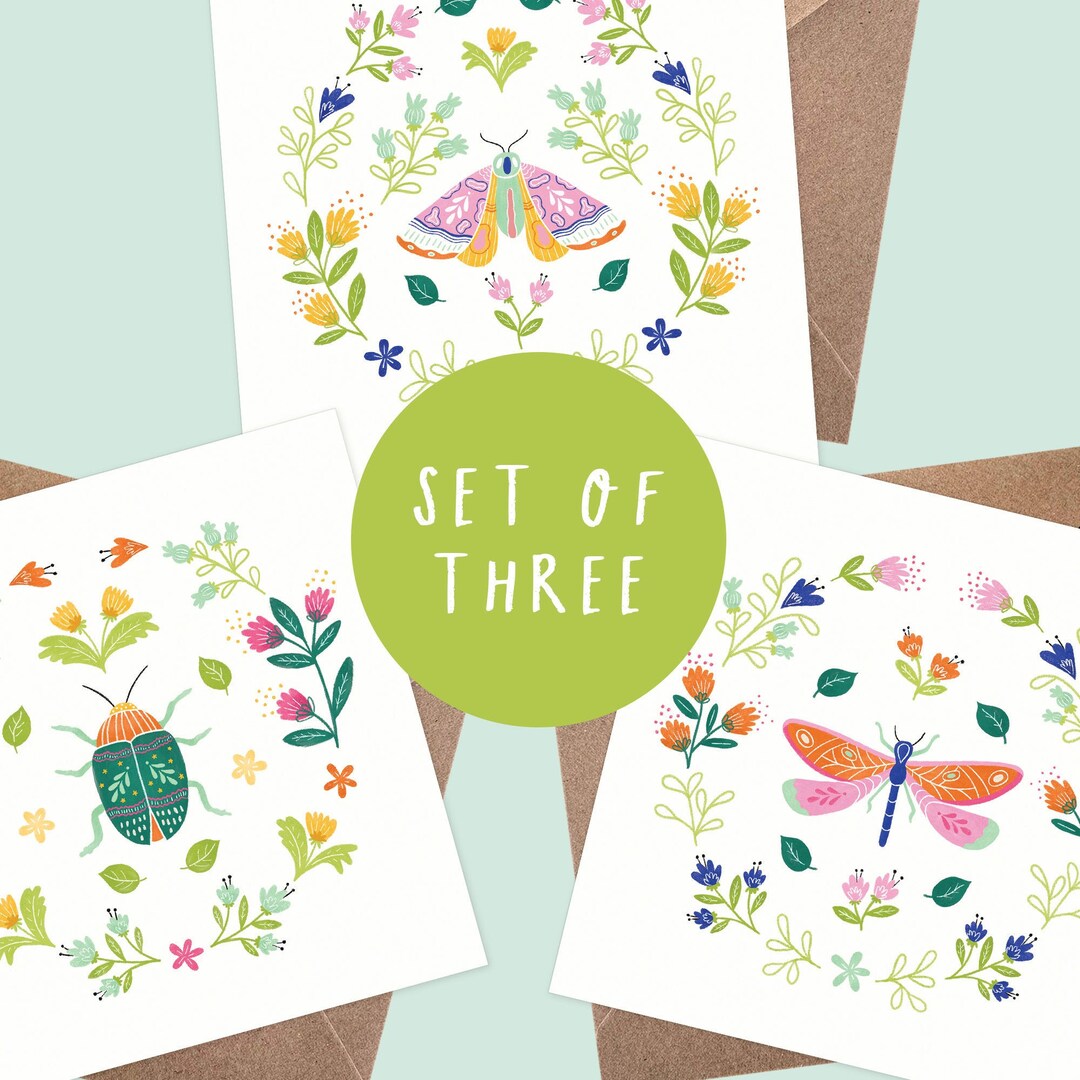 Beetle, Moth, Floral Birthday Card, Botanical Flower Card, Insect Card ...