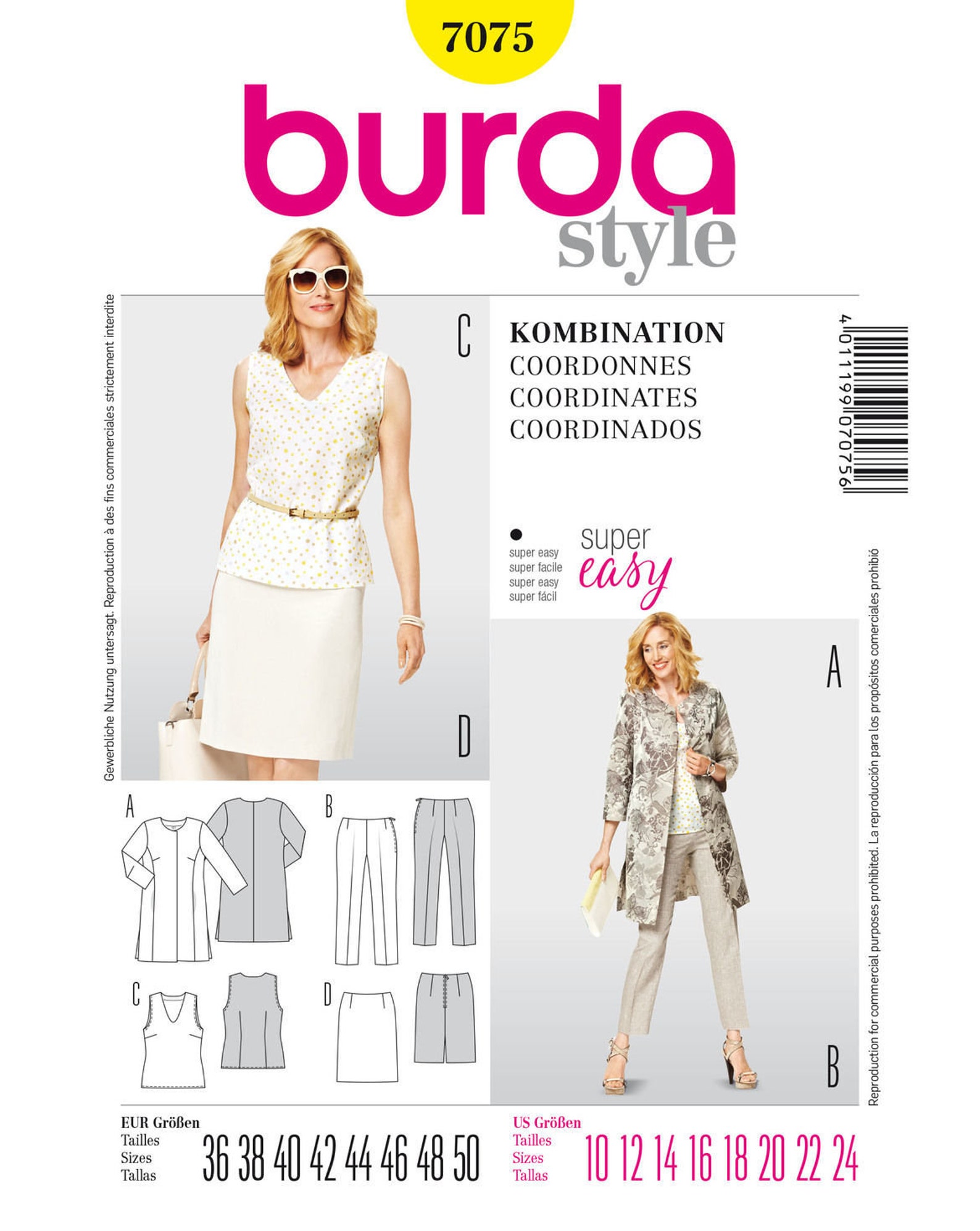Burda Sewing Pattern 7075 Combination Long Blazer Top - Etsy
