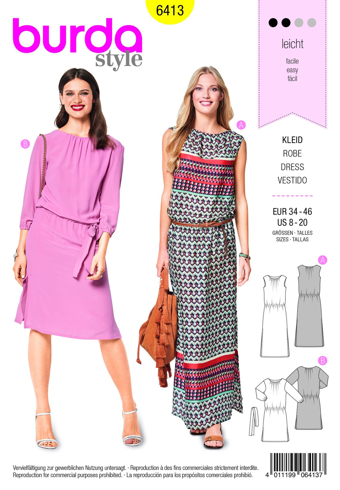 Burda Cut Pattern 6413 Dress Robe Vestido | Etsy