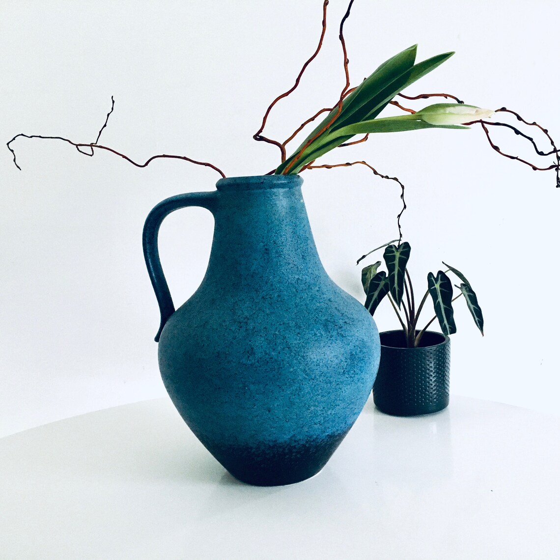 Große Vase 60er Jahre Blumenvase Vintage blau MidCentury Rockabilly ...