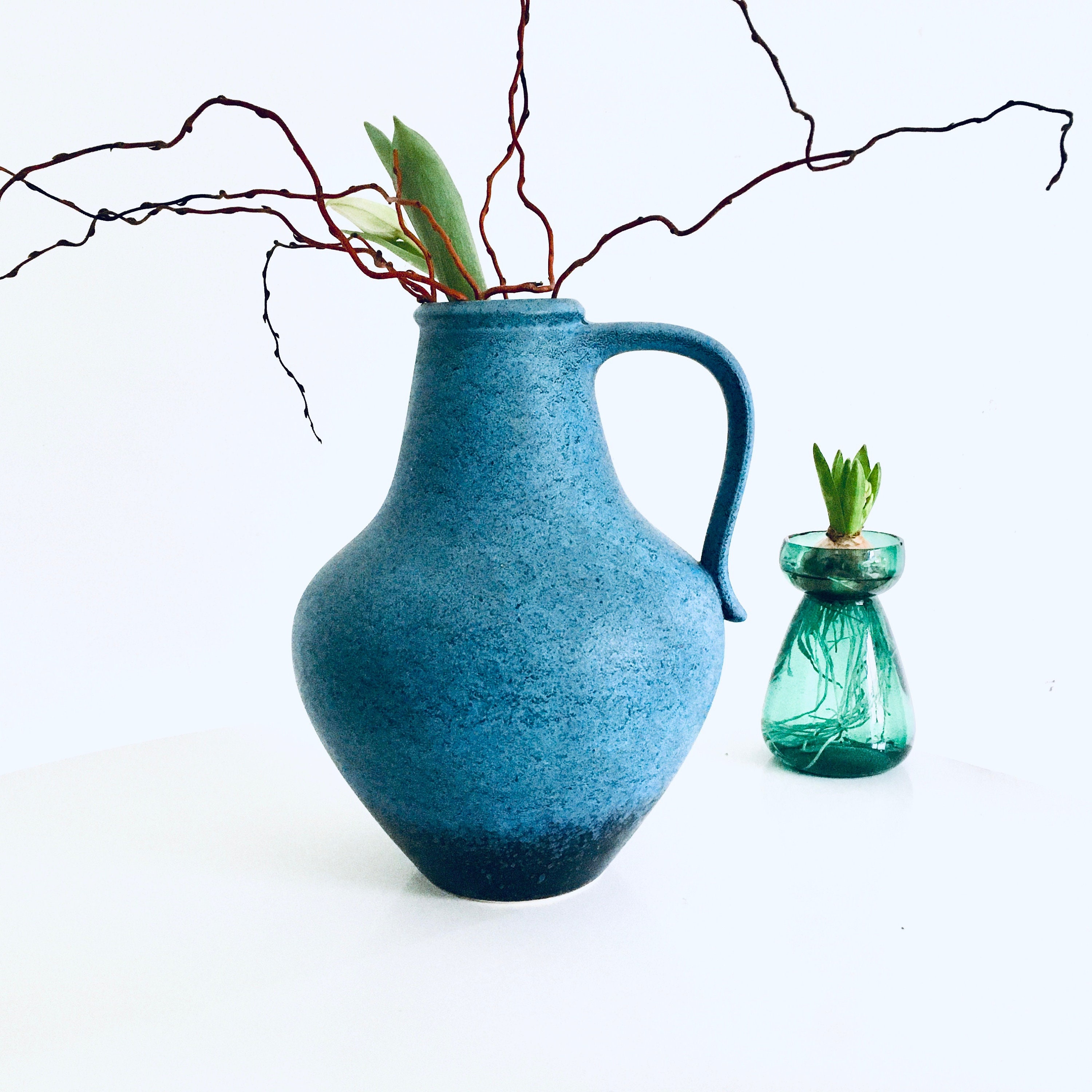 Große Vase 60er Jahre Blumenvase Vintage blau MidCentury Rockabilly ...