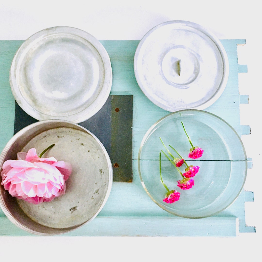 Tin With Glass Tin Aluminum Tin Patina Vintage Gray Brocante Coffee Tin ...