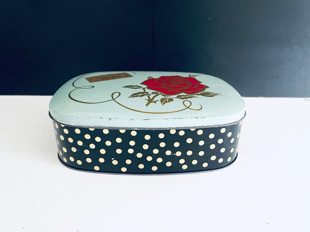 Tin Can Biscuit Tin Clevera Mid Century Vintage 50s Rose Light Blue ...